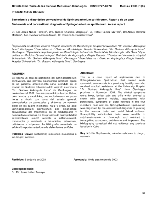 (PDF) Bacteriemia Y Diagnóstico Convencional De Sphingobacterium ...