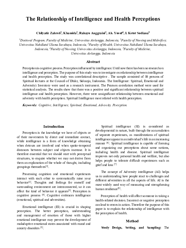 (PDF) The Relationship of Intelligence and Health Perceptions