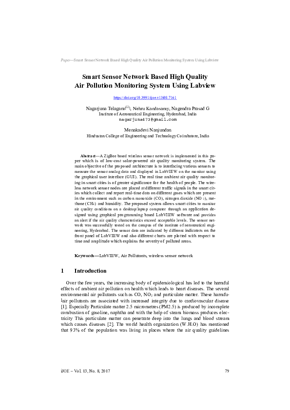 (PDF) Smart Sensor Network Based High Quality Air Pollution Monitoring System Using Labview