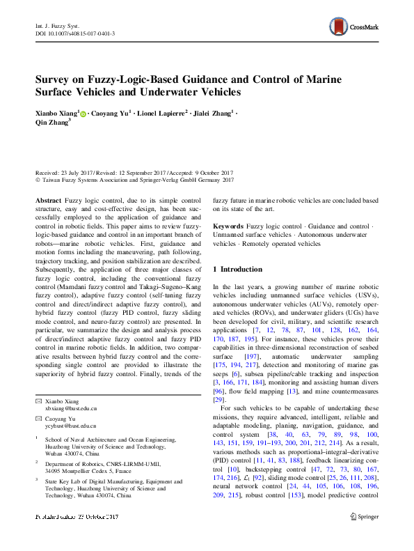 (PDF) Survey on Fuzzy-Logic-Based Guidance and Control of Marine Surface Vehicles and Underwater ...