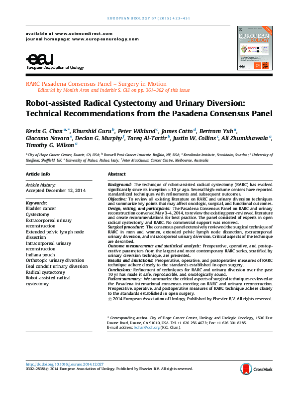 (PDF) Robot-assisted Radical Cystectomy and Urinary Diversion: Technical Recommendations from ...
