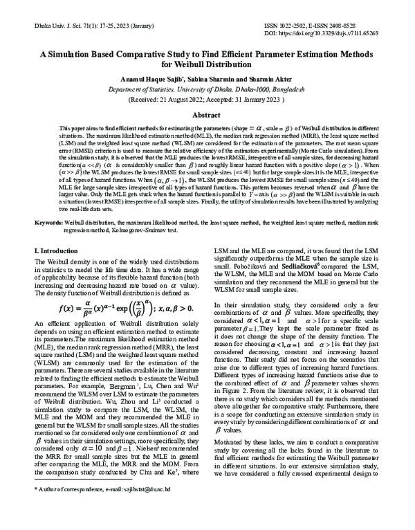 (PDF) A Simulation Based Comparative Study to Find Efficient Parameter Estimation Methods for ...