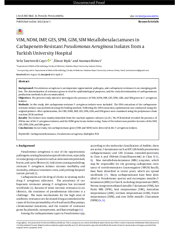 (PDF) VIM, NDM, IMP, GES, SPM, GIM, SIM Metallobetalactamases in ...