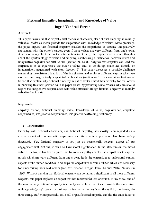 (DOC) Fictional Empathy, Imagination, and Knowledge of Value