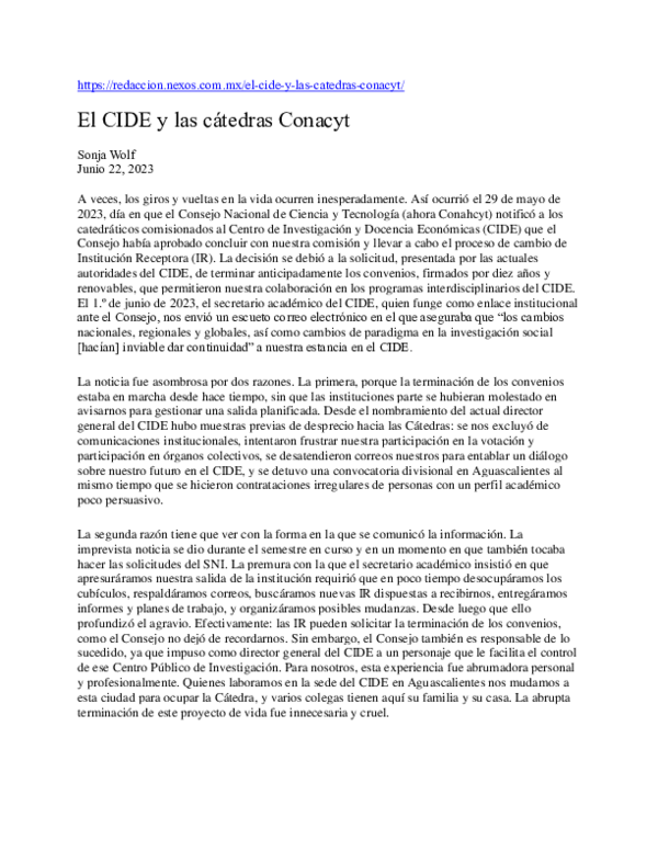 (PDF) El CIDE y las cátedras Conacyt