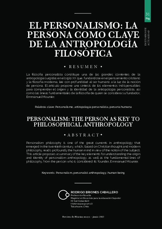 (PDF) El personalismo: La persona como clave de la antropología filosófica