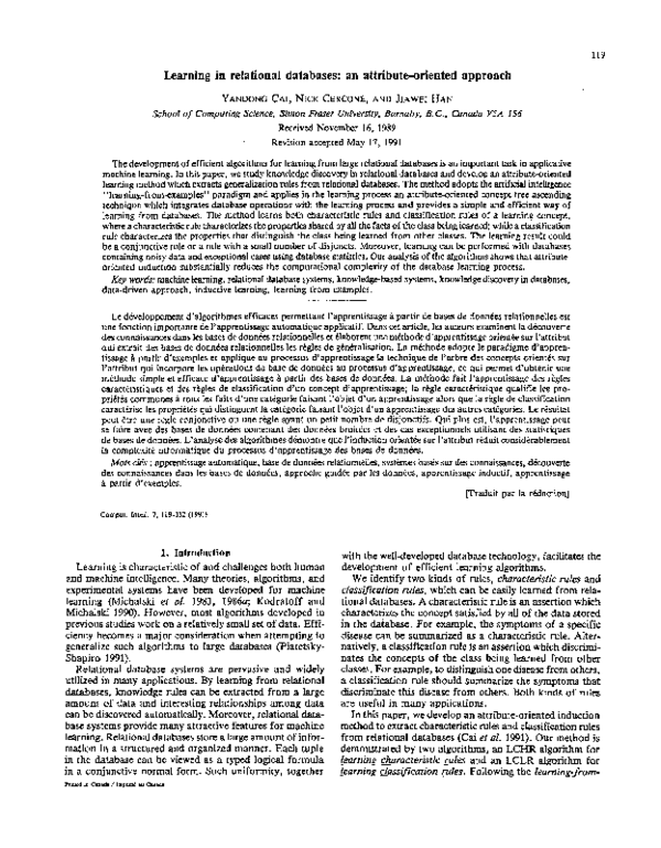 (PDF) Learning in relational databases: an attribute-oriented approach