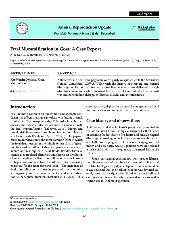(PDF) Fetal Mummification in Goat: A Case Report