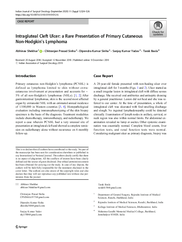(PDF) Intragluteal Cleft Ulcer: a Rare Presentation of Primary ...