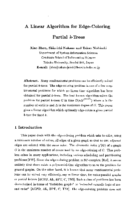 Pdf A Linear Algorithm For Edge Coloring Partial K Trees