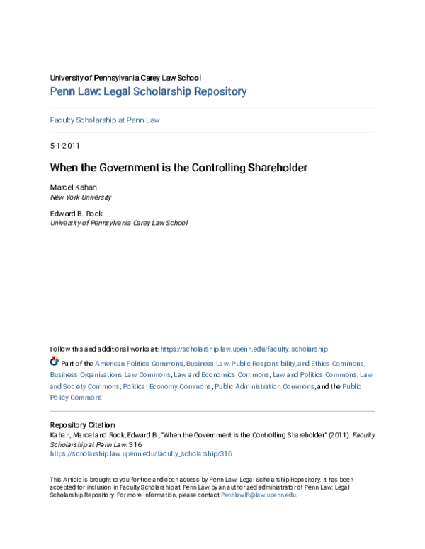 (PDF) When the Government is the Controlling Shareholder