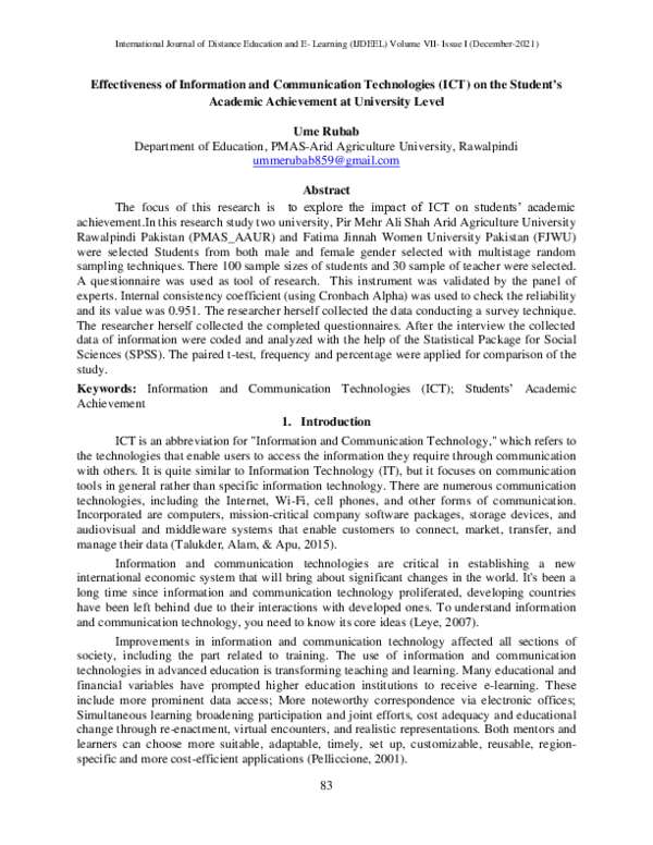 (PDF) Effectiveness of Information and Communication Technologies (ICT) on the Student’s ...