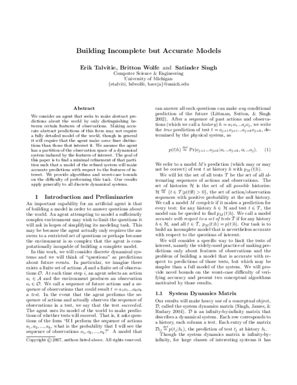 (PDF) Building incomplete but accurate models