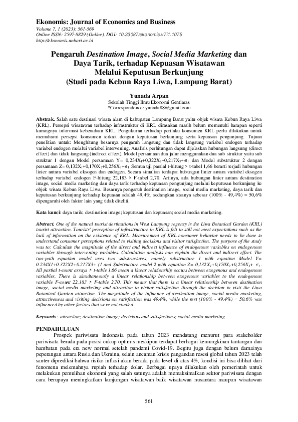 (PDF) Pengaruh Destination Image, Social Media Marketing dan Daya Tarik, terhadap Kepuasan ...