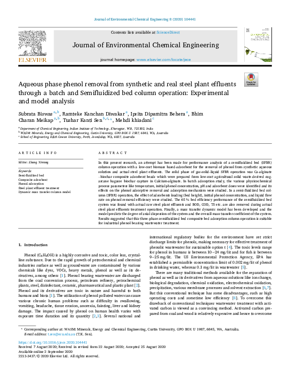 (PDF) Aqueous phase phenol removal from synthetic and real steel plant ...