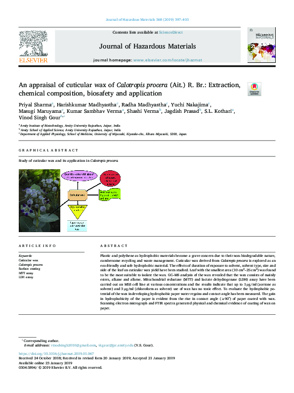(PDF) An appraisal of cuticular wax of Calotropis procera (Ait.) R. Br ...