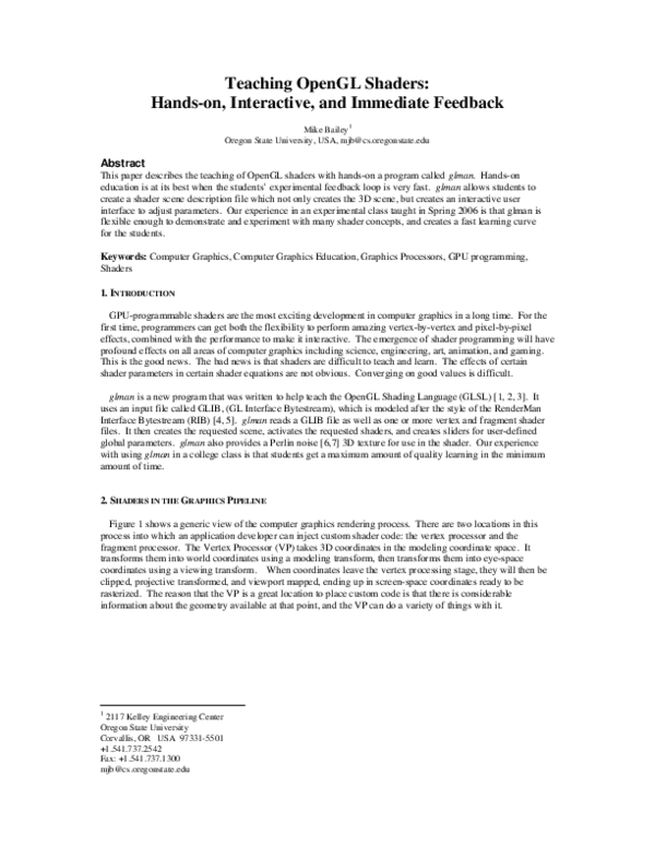 (PDF) Teaching OpenGL shaders: Hands-on, interactive, and immediate ...