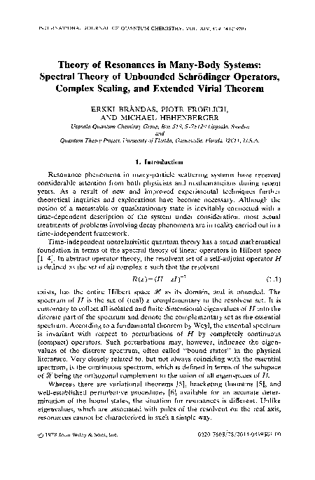 Pdf Theory Of Resonances In Many Body Systems Spectral Theory Of