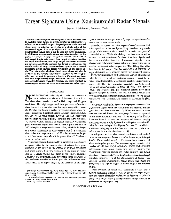 (PDF) Target signature using nonsinusoidal radar signals