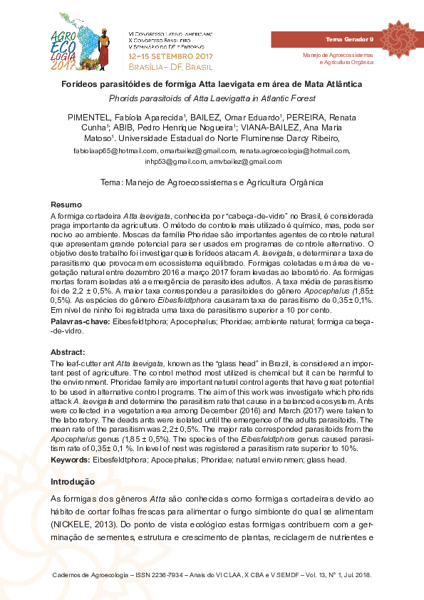 (PDF) Forídeos parasitóides de formiga Atta laevigata em área de Mata ...