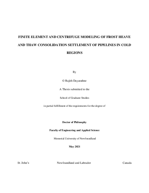 Pdf Finite Element And Centrifuge Modeling Of Frost Heave And Thaw Consolidation Settlement Of