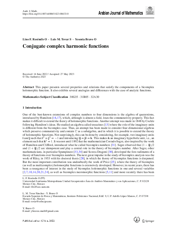 (PDF) Conjugate complex harmonic functions