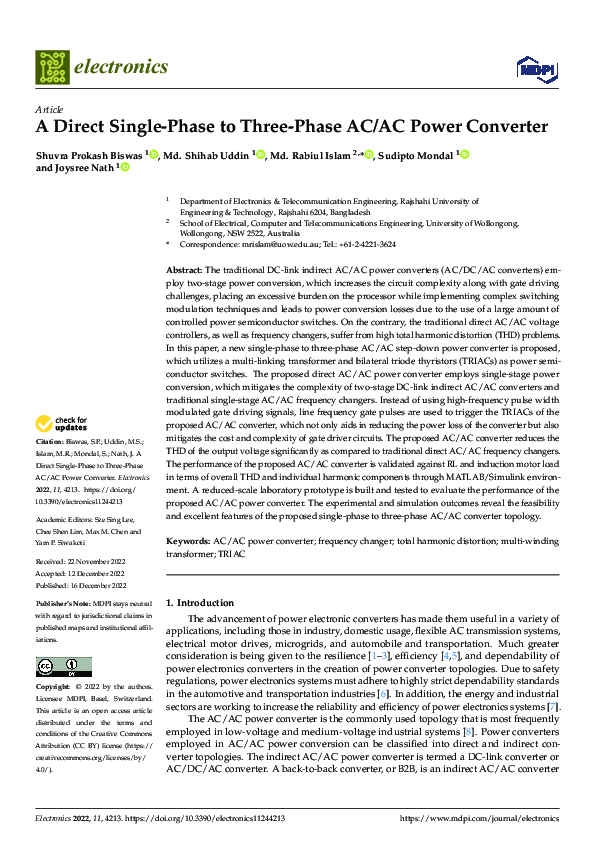 (PDF) A Direct Single-Phase to Three-Phase AC/AC Power Converter