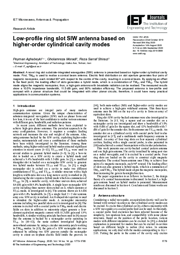 (PDF) Low‐profile ring slot SIW antenna based on higher‐order ...