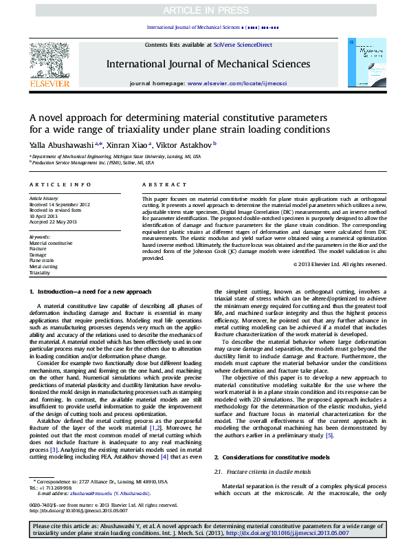 (PDF) A novel approach for determining material constitutive parameters for a wide range of ...