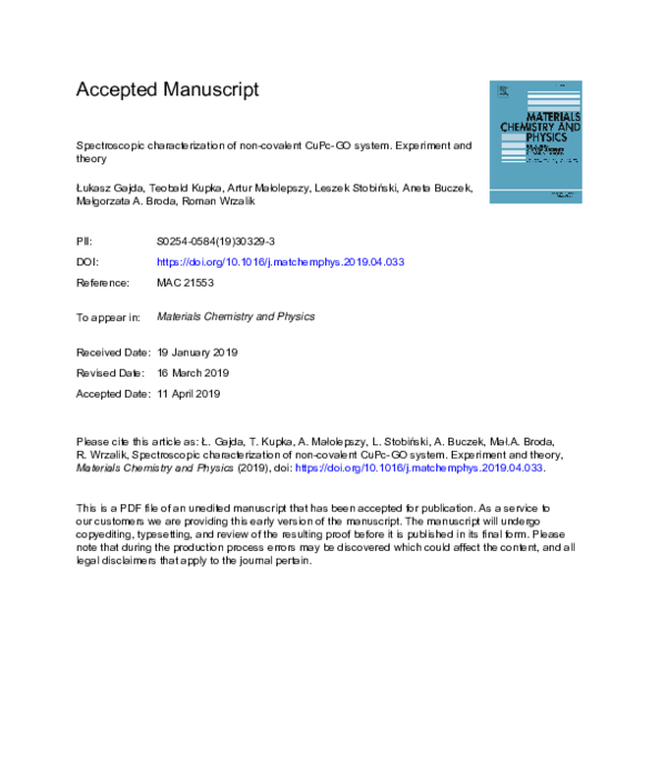 (PDF) Spectroscopic characterization of non-covalent CuPc-GO system ...