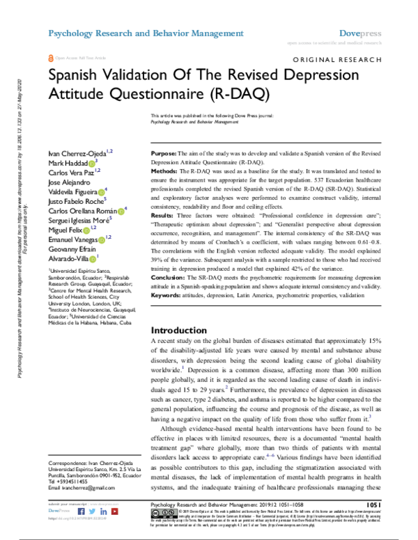 (PDF) Spanish Validation Of The Revised Depression Attitude ...
