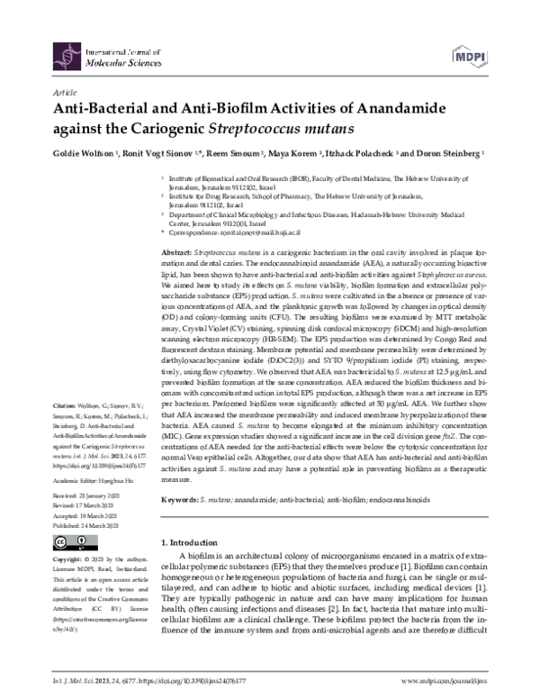 (PDF) Anti-Bacterial and Anti-Biofilm Activities of Anandamide against ...