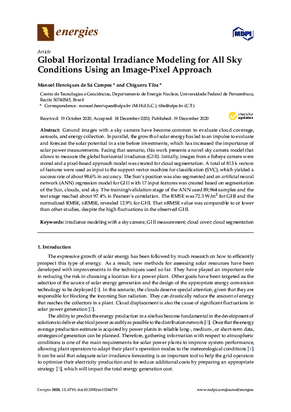 (PDF) Global Horizontal Irradiance Modeling for All Sky Conditions Using an Image-Pixel Approach