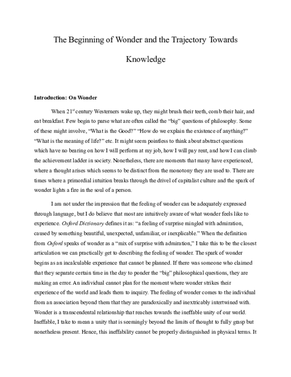 (DOC) The Beginning of Wonder and the Trajectory Towards Knowledge