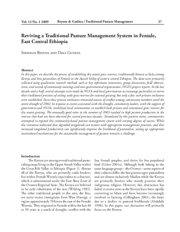 (PDF) Reviving a Traditional Pasture Management System in Fentale, East ...