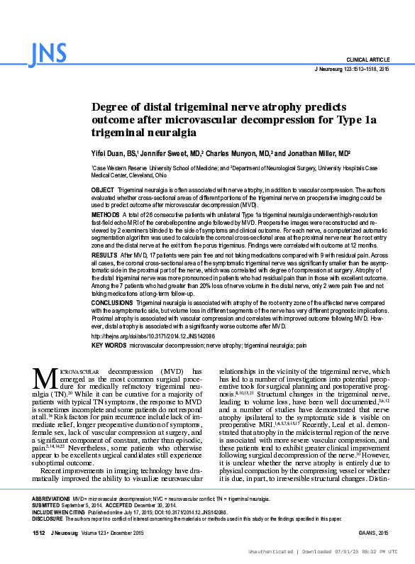 Pdf Degree Of Distal Trigeminal Nerve Atrophy Predicts Outcome After 8992