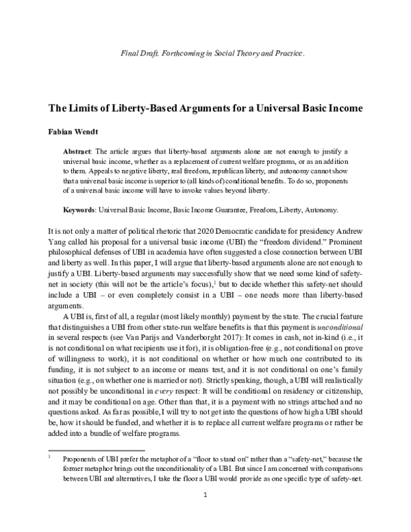 (PDF) The Limits of Liberty-Based Arguments for a Universal Basic Income