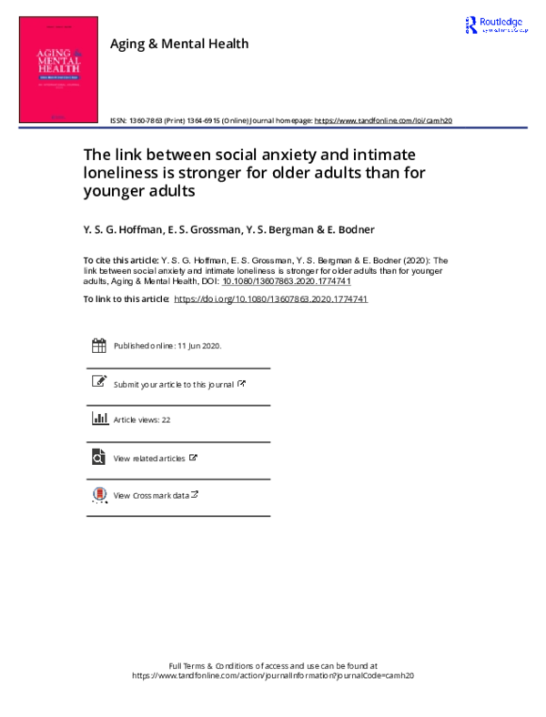 (PDF) The link between social anxiety and intimate loneliness is ...