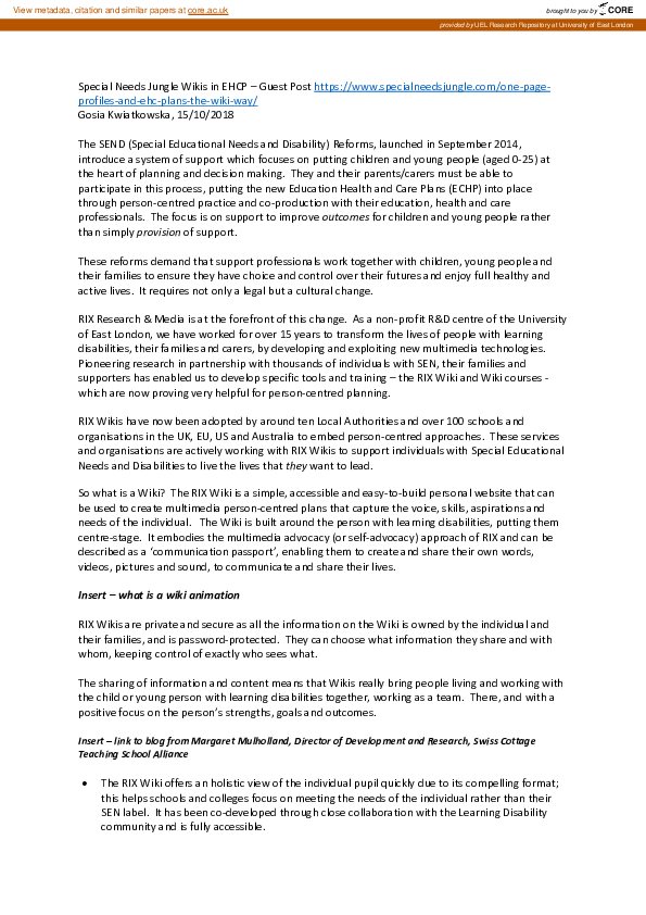 (PDF) One Page Profiles and EHC plans the Wiki way: Using RIX Wikis to ...