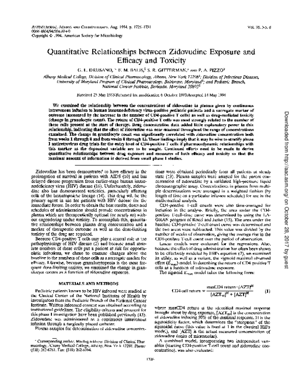 (PDF) Quantitative relationships between zidovudine exposure and efficacy and toxicity