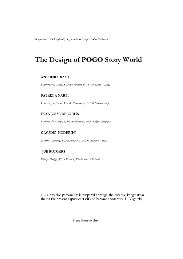 (PDF) The Design of POGO Story World