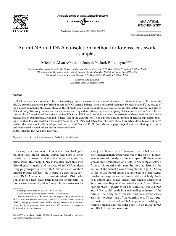(PDF) An mRNA and DNA co-isolation method for forensic casework samples
