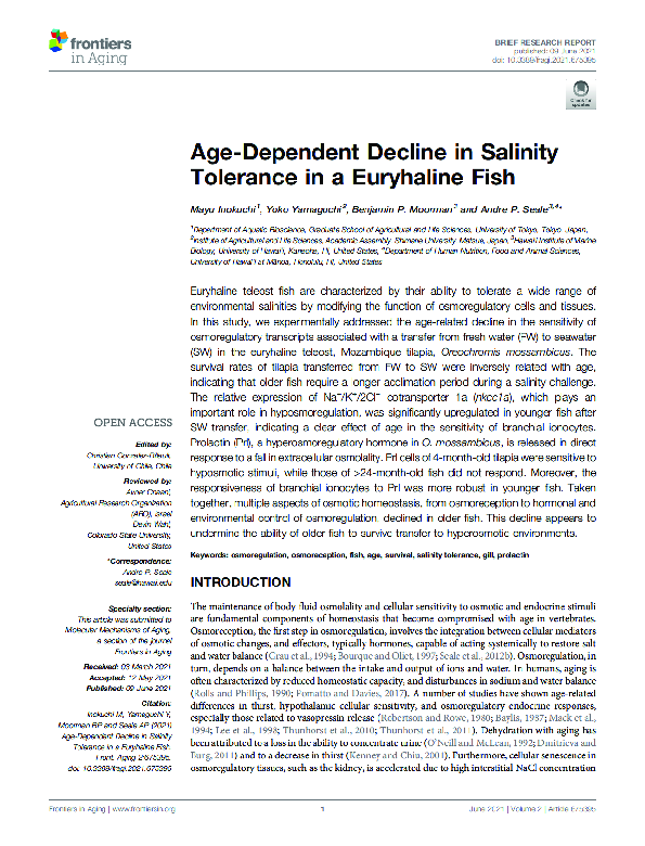 (PDF) Age-Dependent Decline in Salinity Tolerance in a Euryhaline Fish