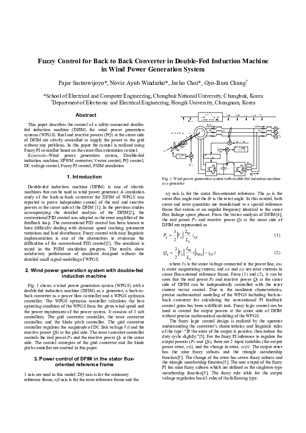 Pdf Fuzzy Control For Back To Back Converter In Double Fed Induction Machine In Wind Power