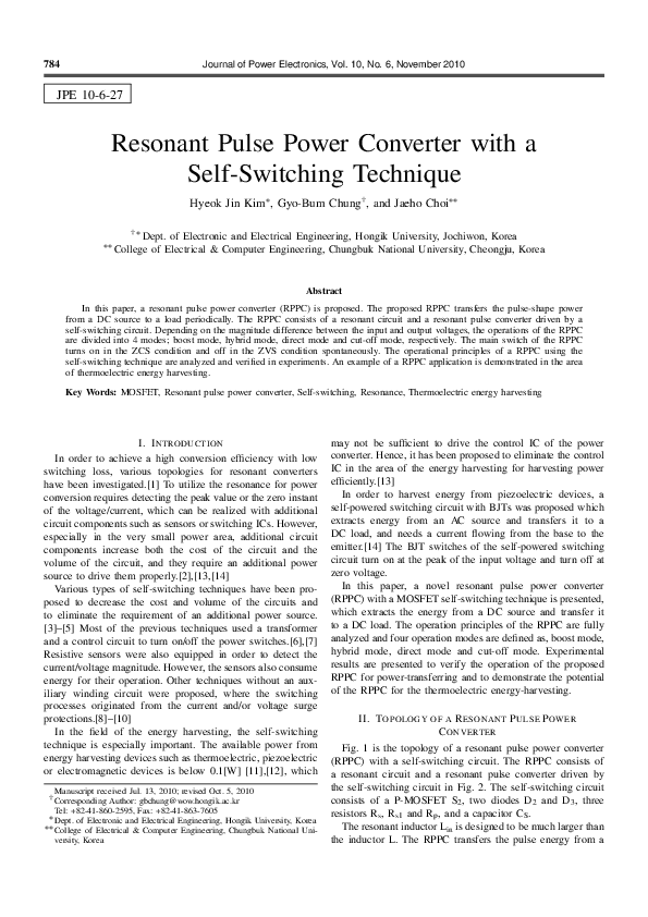 (PDF) Resonant Pulse Power Converter with a Self-Switching Technique