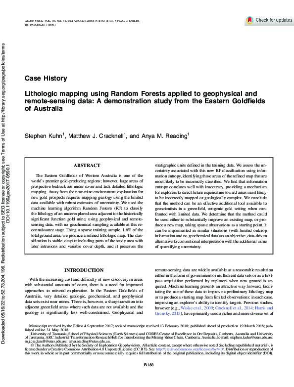 Pdf Lithologic Mapping Using Random Forests Applied To Geophysical And Remote Sensing Data A