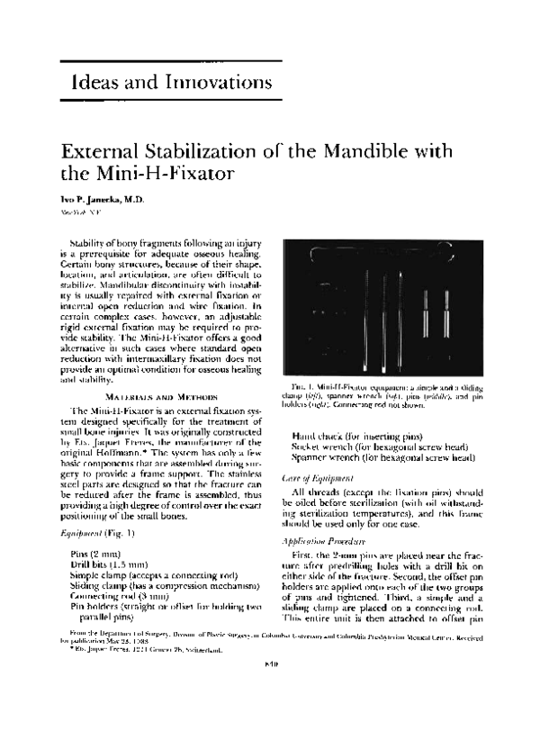 (PDF) External Stabilization of the Mandible with the Mini-H-Fixator