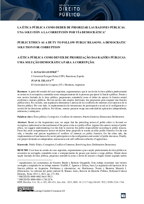 (PDF) La Ética Pública como Deber de Priorizar Las Razones Públicas