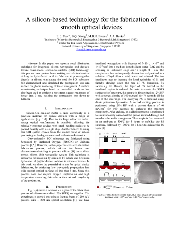 (PDF) A silicon-based technology for the fabrication of smooth optical ...
