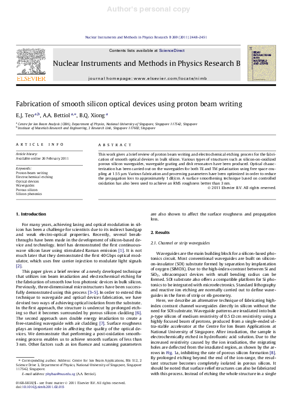 (PDF) Fabrication of smooth silicon optical devices using proton beam ...